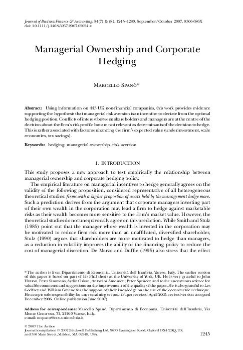 (PDF) Managerial ownership and corporate hedging
