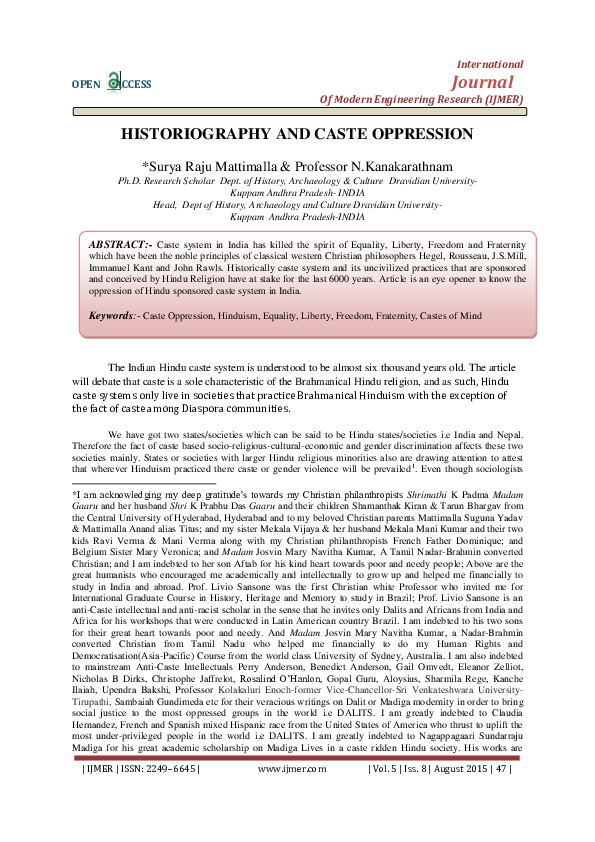 (PDF) HISTORIOGRAPHY AND CASTE OPPRESSION