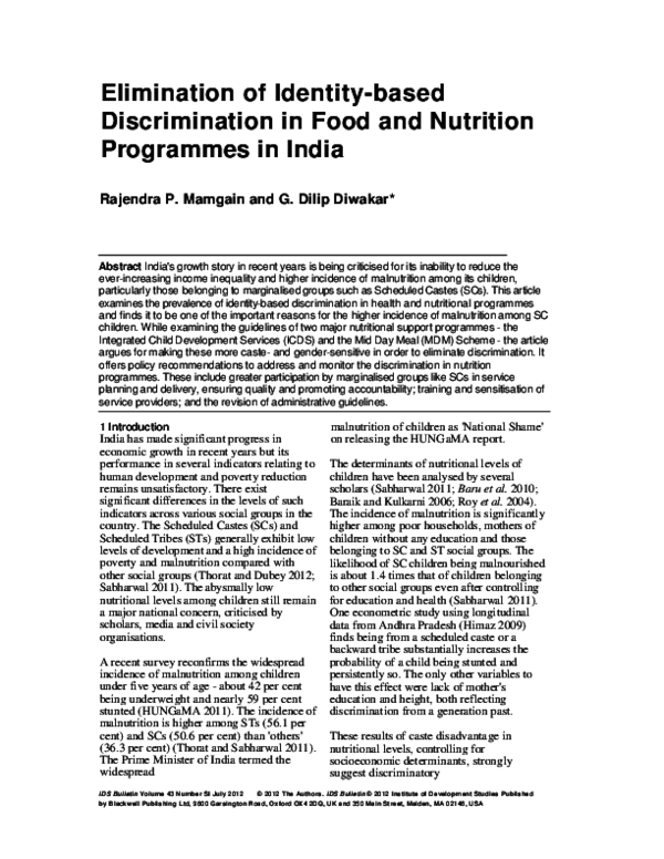 (PDF) Discrimination in Food Schemes in India