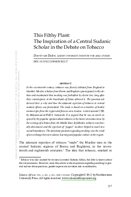 (PDF) This Filthy Plant: the Inspiration of a central sudanic Scholar ...