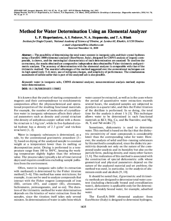(PDF) Method for Water Determination Using an Elemental Analyzer