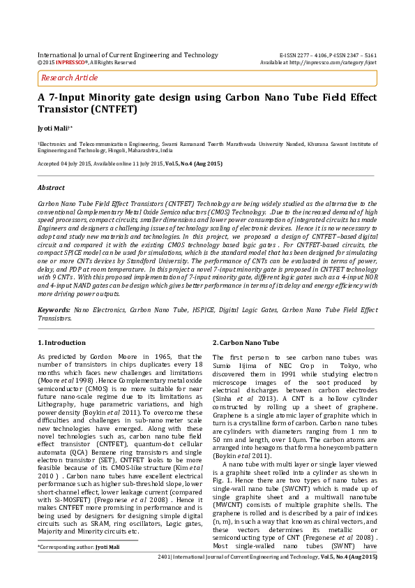 (PDF) A 7-INPUT MINORITY GATE DESIGN USING CNTFET