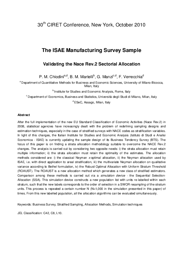 (PDF) The ISAE Manufacturing Survey Sample