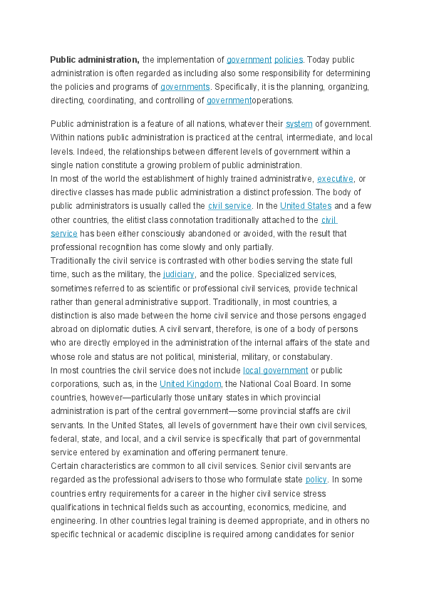 (DOC) Public administration, the implementation of government policies