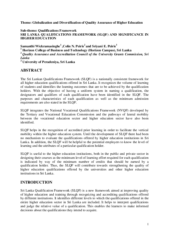 (PDF) Qualifications Framework-SRI LANKA QUALIFICATIONS FRAMEWORK-SLQF ...