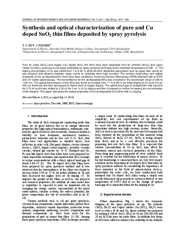 (PDF) Synthesis and optical characterization of pure and Cu doped SnO2 ...
