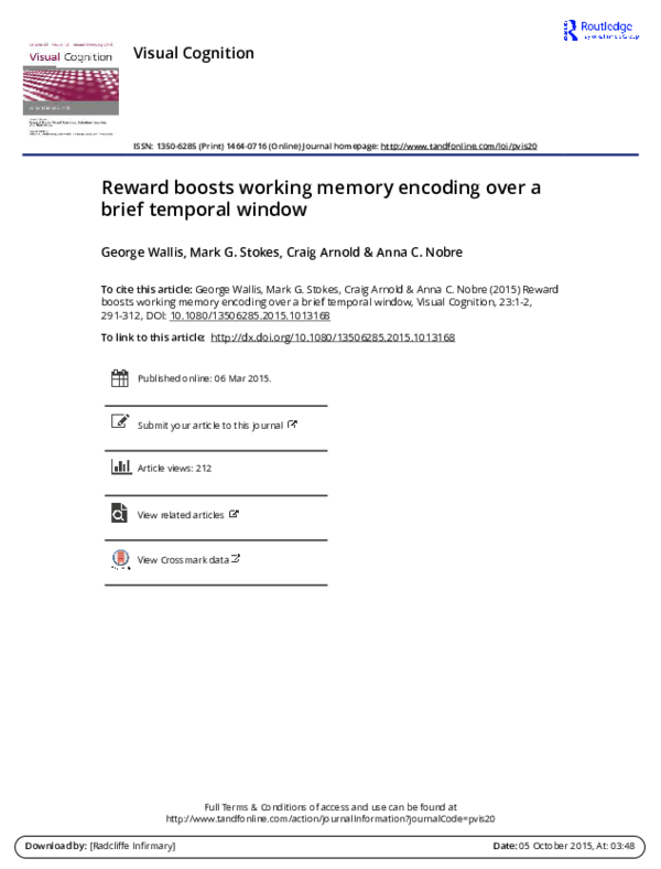 (PDF) Reward boosts working memory encoding over a brief temporal window