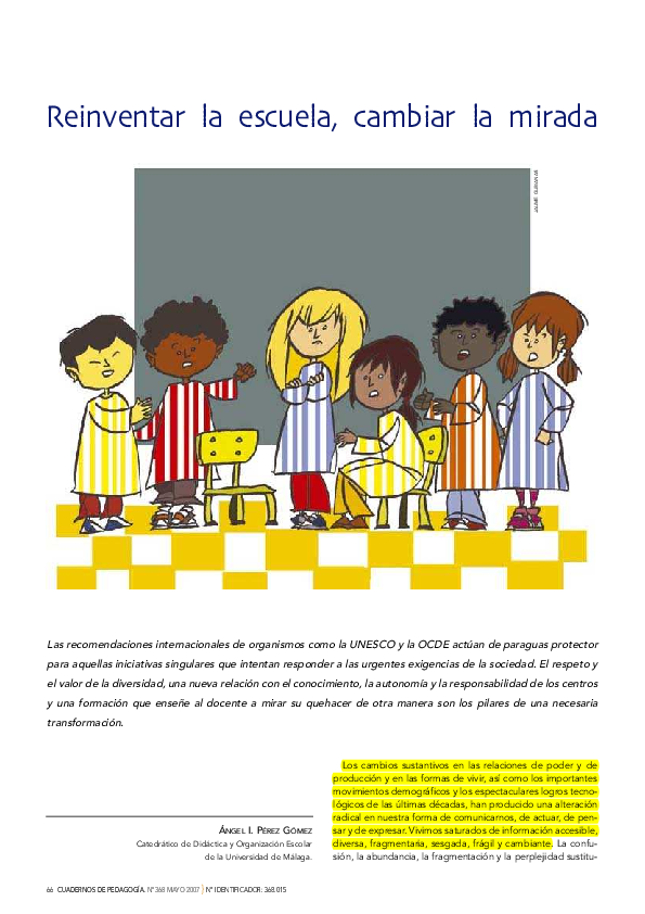 (PDF) REINVENTAR LA ESCUELA. CAMBIAR LA MIRADA Pérez Gómez