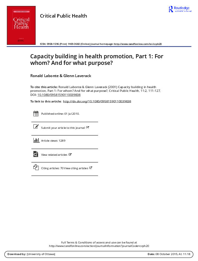 (PDF) Capacity building in health promotion, Part 1: For whom? And for ...