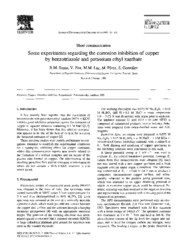 (PDF) Some experiments regarding the corrosion inhibition of copper by ...