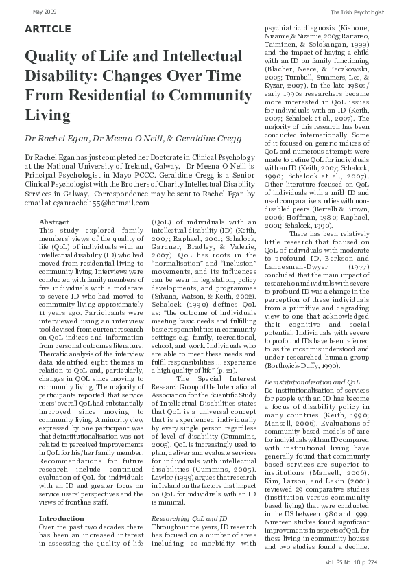 (PDF) Quality of life and Intellectual Disability: Changes over time ...