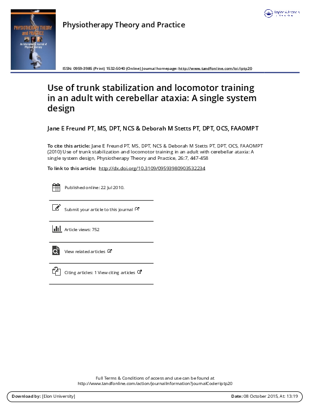 (PDF) Use of trunk stabilization and locomotor training in an adult ...