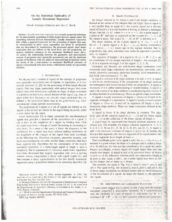 Pdf On The Statistical Optimality Of Locally Monotonic Regression