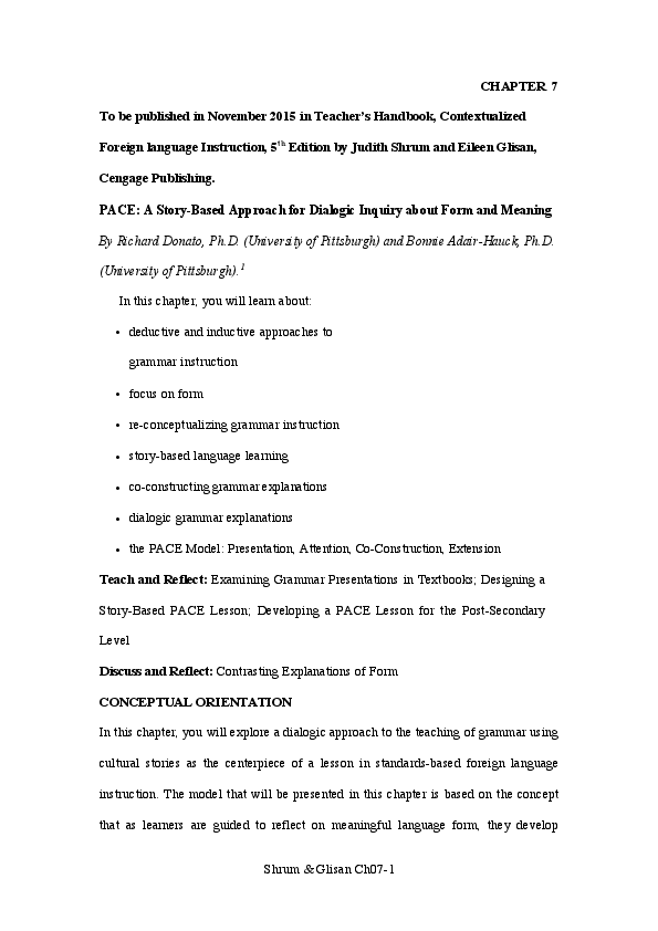 (PDF) The PACE model: A story-based approach to meaning and form for ...