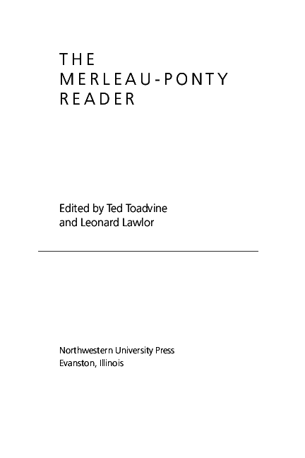 (PDF) The Merleau-Ponty Reader (Northwestern, 2007) | Ted Toadvine and ...