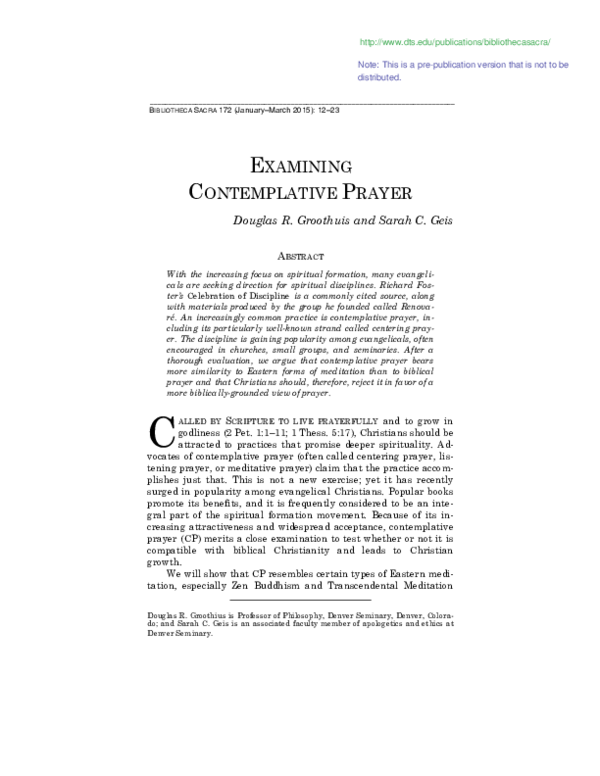 (PDF) Examining Contemplative Prayer