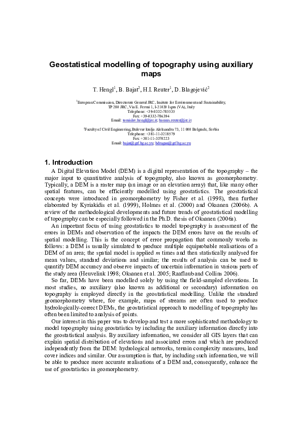 (PDF) Geostatistical modeling of topography using auxiliary maps