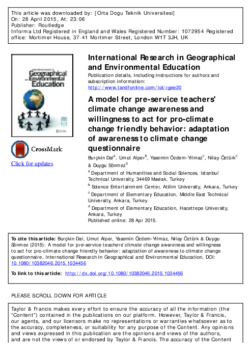(PDF) A model for pre-service teachers' climate change awareness and ...
