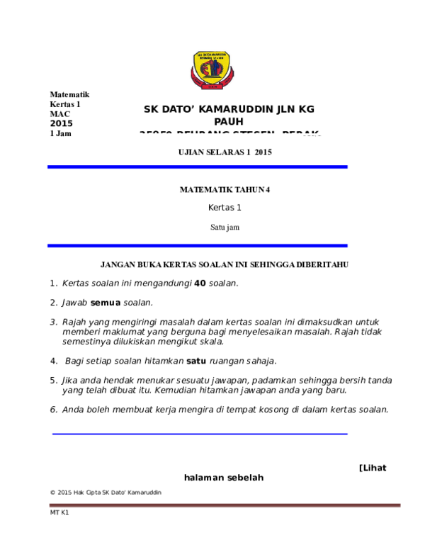 (DOC) PAT MT K1 thn 5