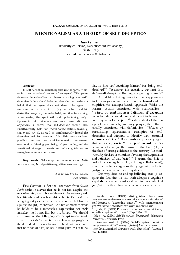 (PDF) Intentionalism as a Theory of Self-deception