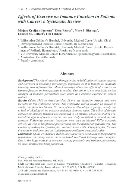 (PDF) Effects of exercise on immune function in patients with cancer: A ...