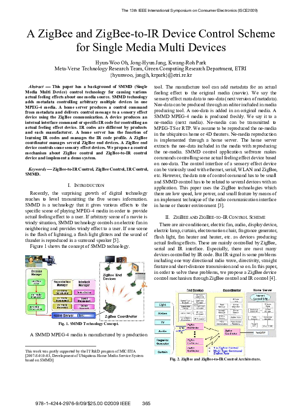 (PDF) A Zig Bee and Zig Bee-to-IR device control scheme for Single ...