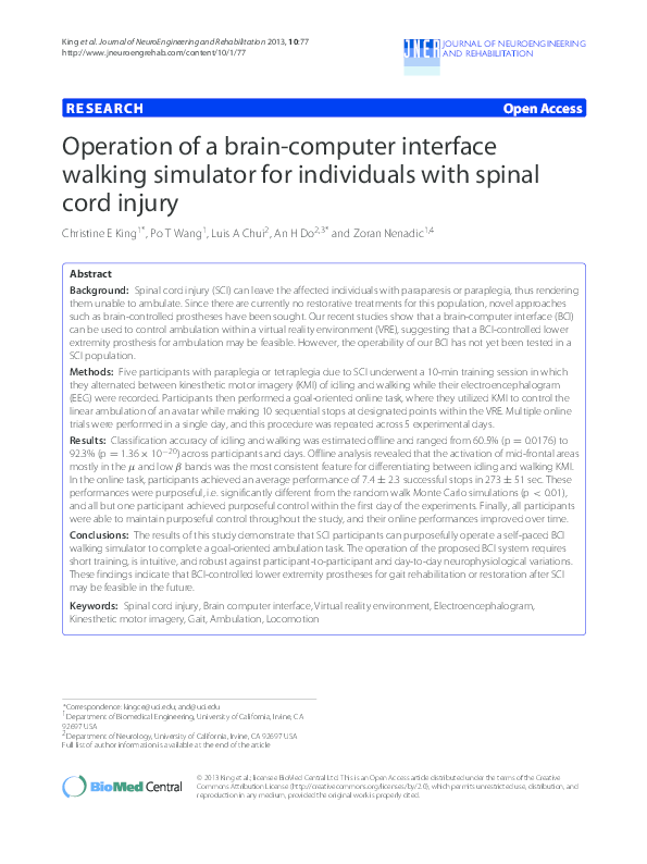 (PDF) Operation of a brain-computer interface walking simulator for ...