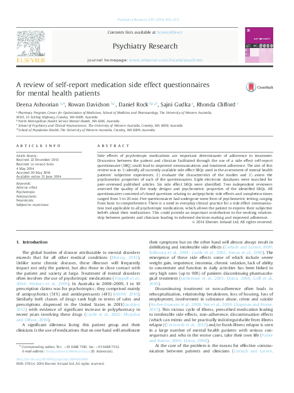 (PDF) A review of self-report medication side effect questionnaires for ...