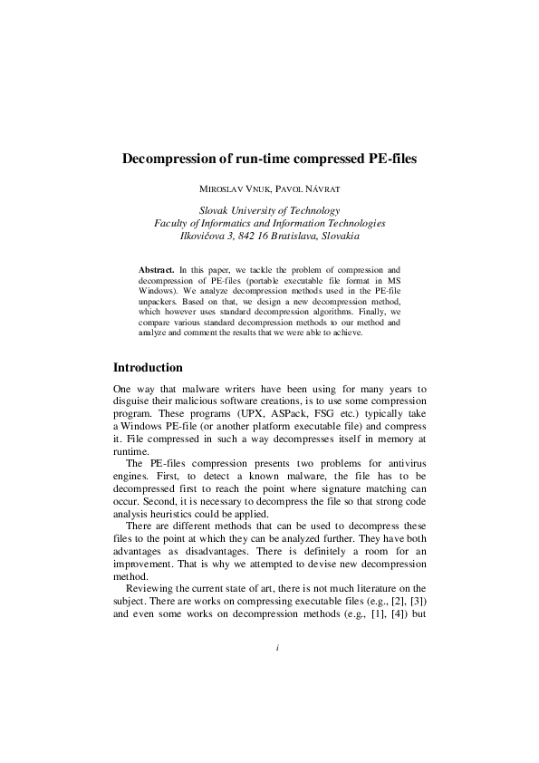 (PDF) Decompression of run-time compressed PE-files