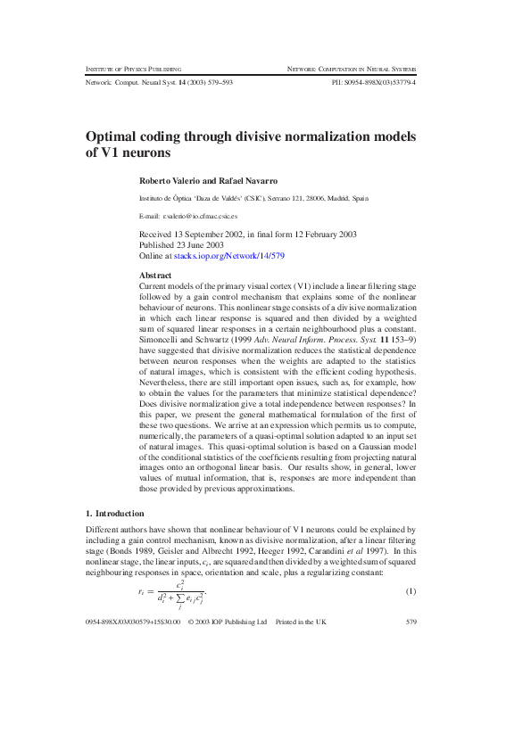 Divisive Normalization For V1 Neuron Coding
