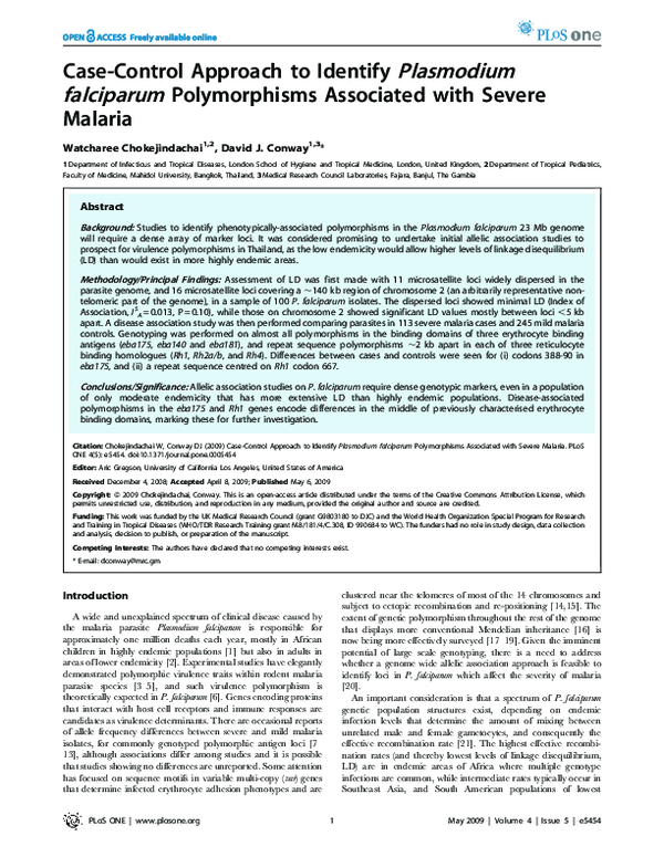 (PDF) Case-Control Approach to Identify Plasmodium falciparum ...