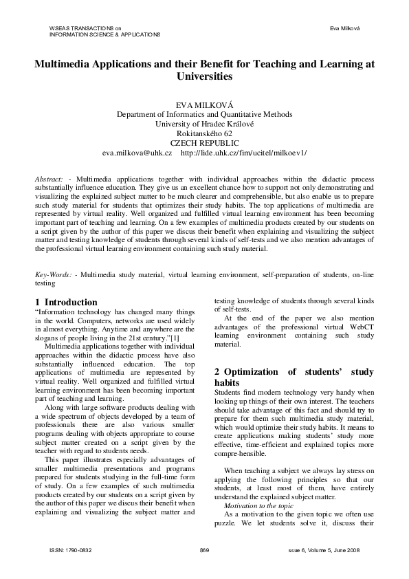 (PDF) Multimedia applications and their benefit for teaching and ...