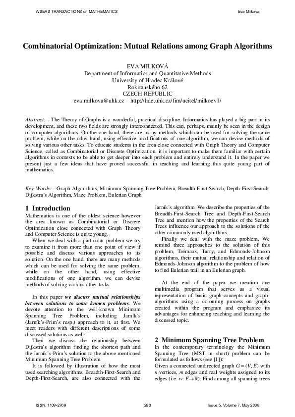 (PDF) Combinatorial optimization: mutual relations among graph algorithms