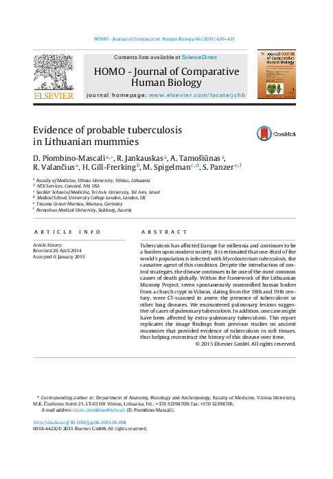 (PDF) Evidence of probable tuberculosis in Lithuanian mummies