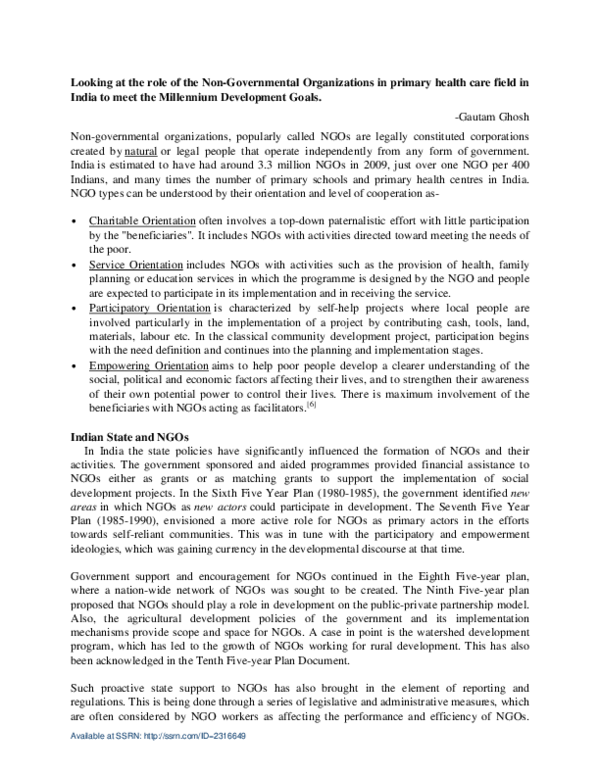(PDF) Looking at the role of the Non-Governmental Organizations in ...