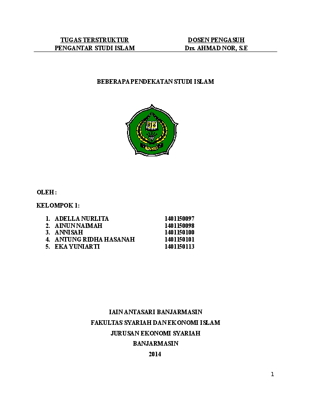 (DOC) Makalah Pengantar Studi Islam tentang Beberapa Pendekatan Studi Islam