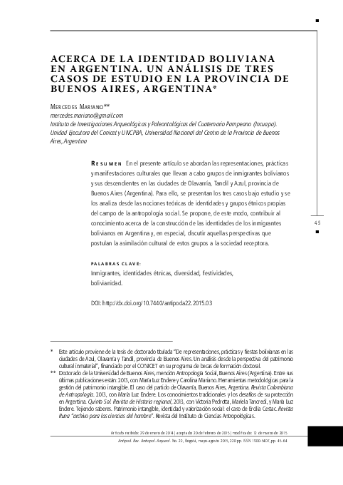(PDF) ACERCA DE LA IDENTIDAD BOLIVIANA EN ARGENTINA. UN ANÁLISIS DE ...