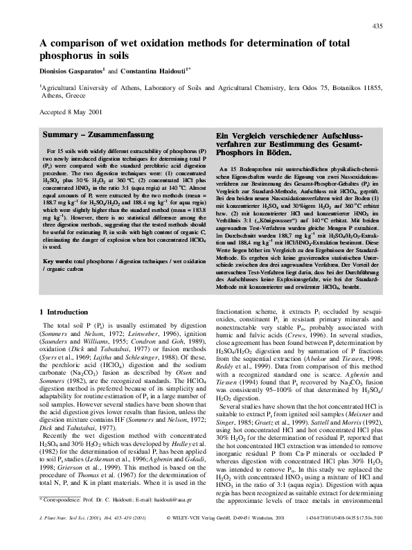 A comparison of wet oxidation methods for determination of total ...