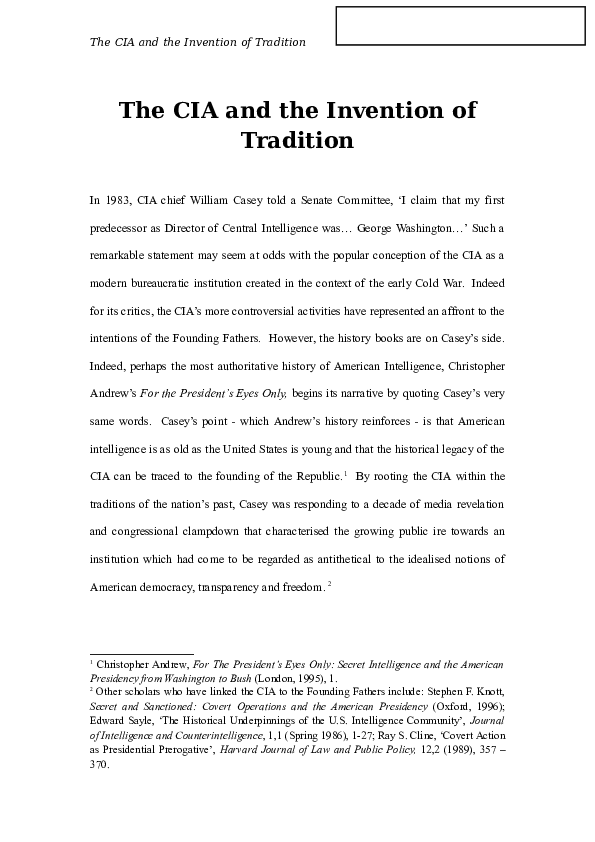 (DOC) The CIA and the invention of tradition