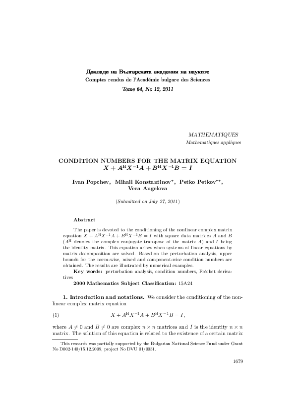 (PDF) CONDITION NUMBERS FOR THE MATRIX EQUATION X + A^H X^{−1}A + B^H X ...