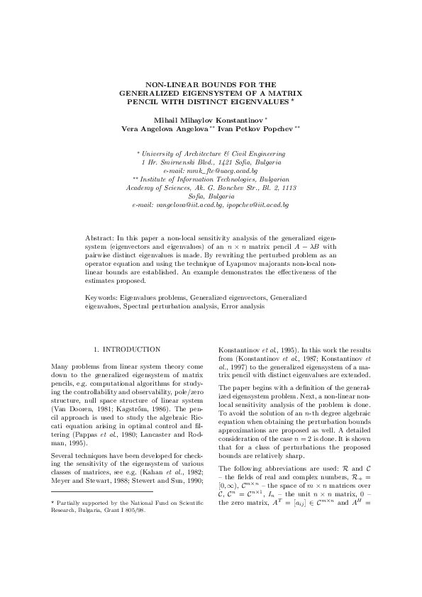 (PDF) Non-linear bounds for the generalized eigensystem of a matrix pencil with distinct eigenvalues