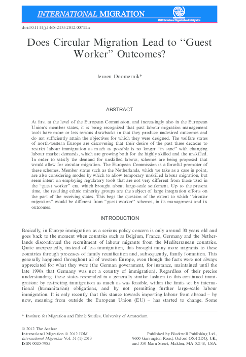 (PDF) Does Circular Migration Lead to ‘‘Guest Worker’’ Outcomes?