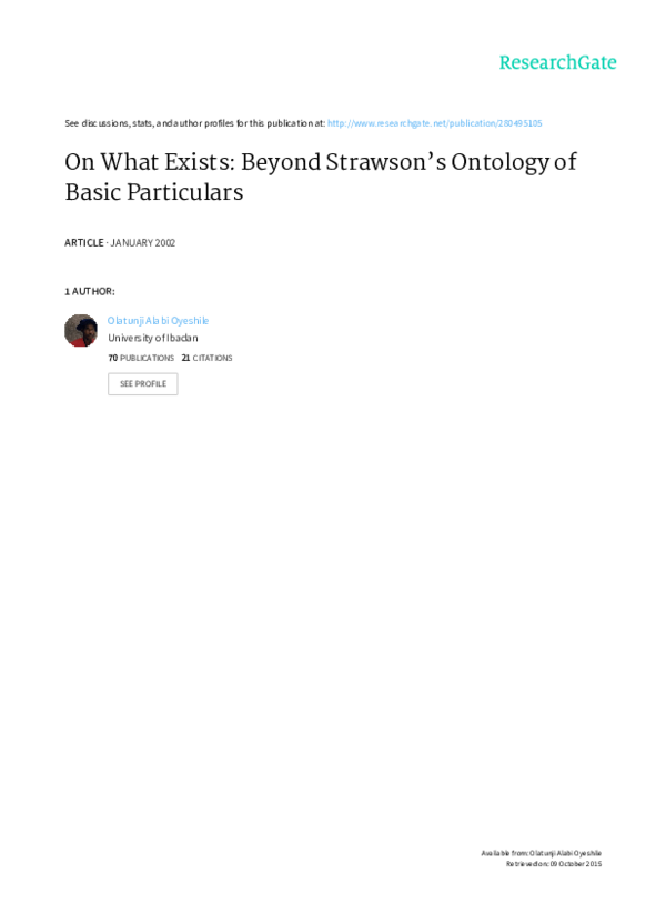 (PDF) On What Exists: Beyond Strawson’s Ontology of Basic Particulars