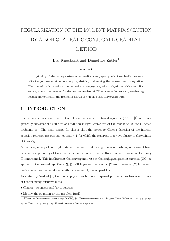 (PDF) Regularization of the moment matrix solution by a nonquadratic conjugate gradient method