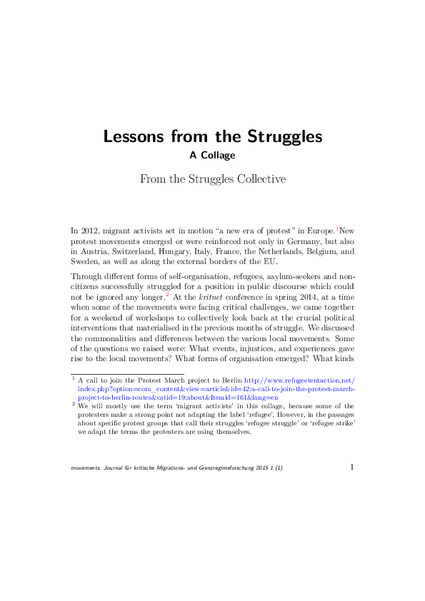 Lessons from the Struggles - a Collage (2015)