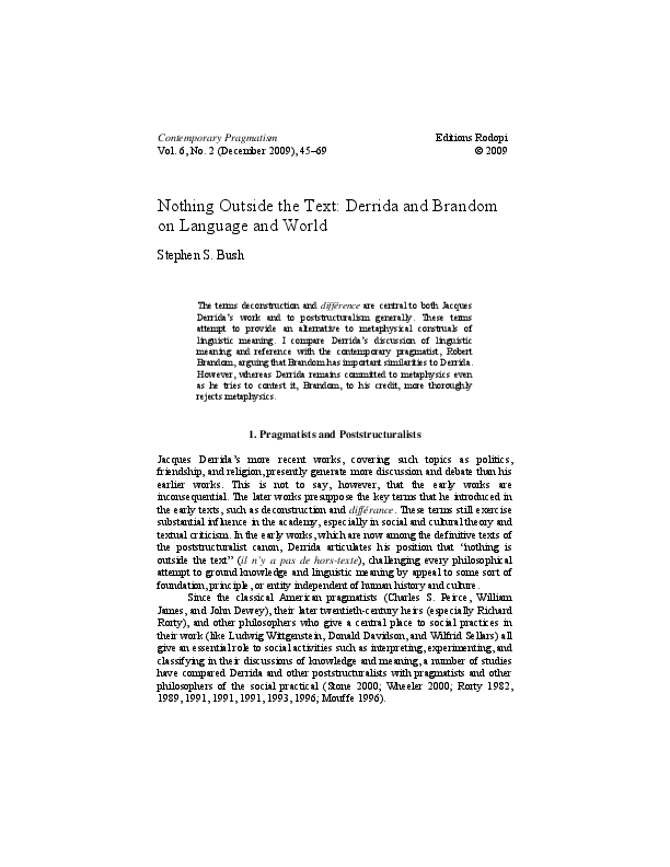(PDF) Nothing Outside the Text: Derrida and Brandom on Language and World