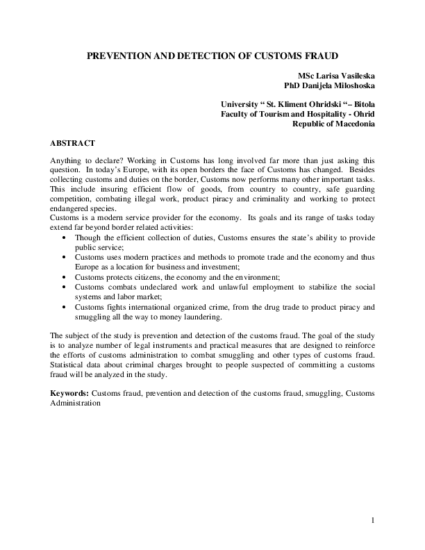 (PDF) Prevention and Detection of Customs Fraud