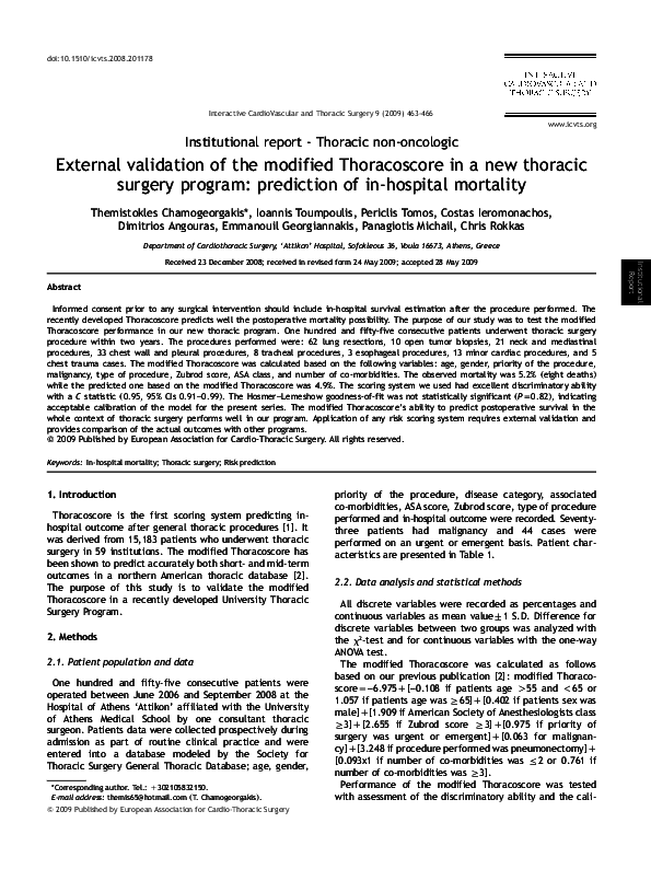 (PDF) Institutional report - Thoracic non-oncologic External validation ...