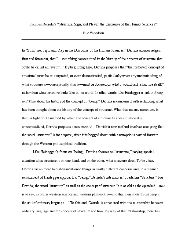 (PDF) Jacques Derrida's "Structure, Sign, and Play"