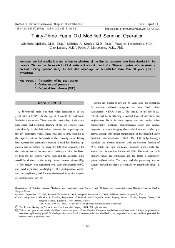 (PDF) Thirty-Three Years Old Modified Senning Operation